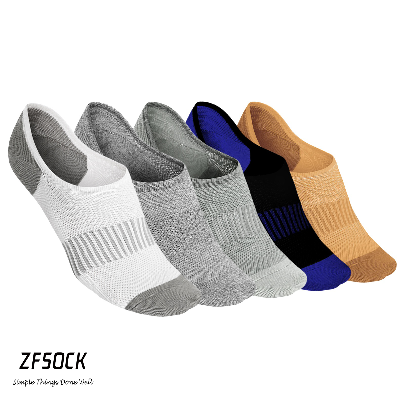 ZFSOCK Men's Sports Invisible Toe Socks, 5 Pairs | No show breathable ...