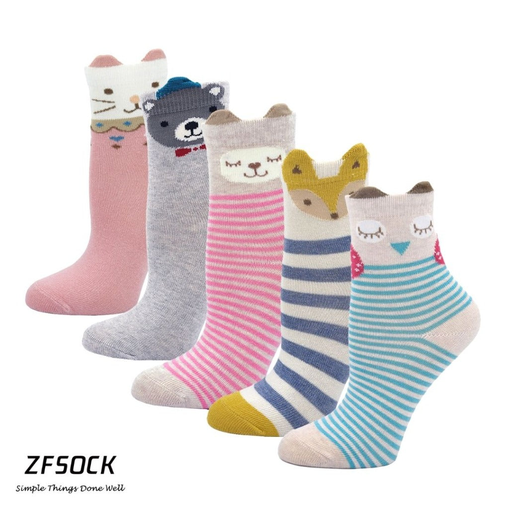 ZFSOCK Cute Animals Design Children's Crew Socks 5 Pairs | Free ...